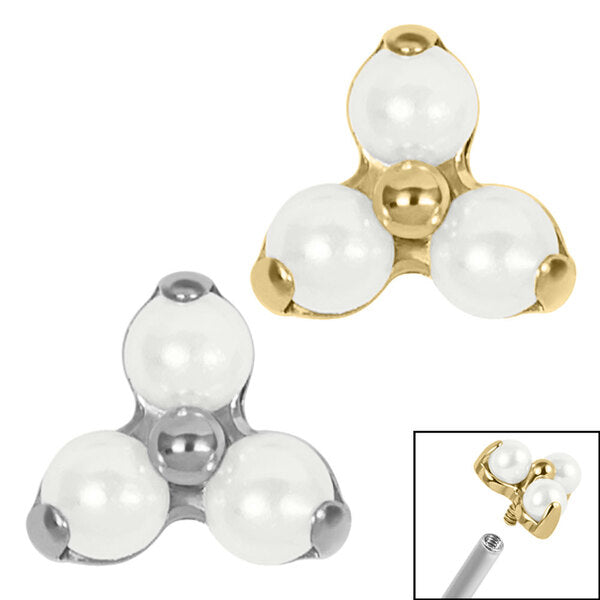 Titanium Claw Set Pearl Trinity Top for Internal Thread shafts in 1.2m – bodyjewellery.co.uk