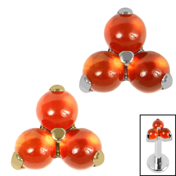 Titanium Claw Set Carnelian Trinity stone top for Internal Thread shaf – bodyjewellery.co.uk