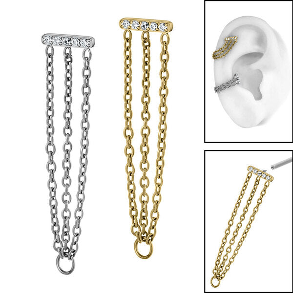 Titanium Jewelled Bar with Triple Chain for Internal Thread Shafts in ...