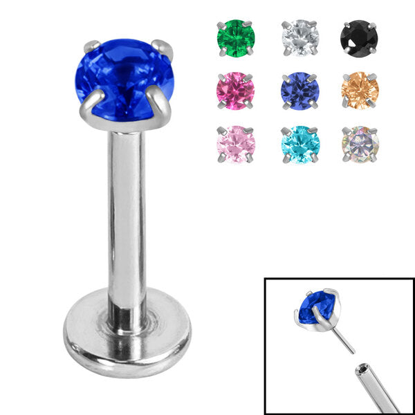 Titanium Threadless Labrets - Titanium (Bend-fit) Claw Set CZ Jewels 1 ...