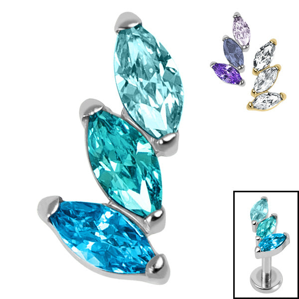 Titanium Claw Set 3 Jewel Climbing Marquise Fan Top for Internal Threa ...