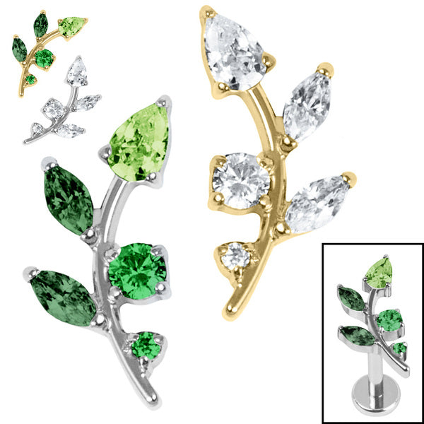 Titanium Internal Claw Set Jewelled Leaf Vine Top – bodyjewellery.co.uk