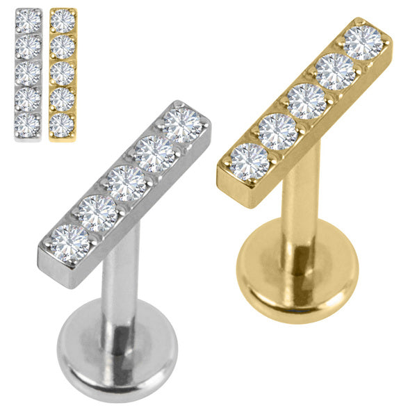 Titanium Internally Threaded Labrets 1.2mm - Titanium 5 Jewel Bar ...