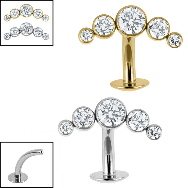 Titanium Threadless Floating Navel Bar - Titanium Bezel Set 5 Jewelled ...