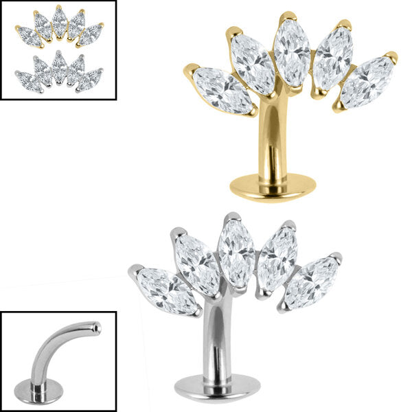 Titanium Threadless Floating Navel Bar - Titanium Claw Set 5 Jewelled ...