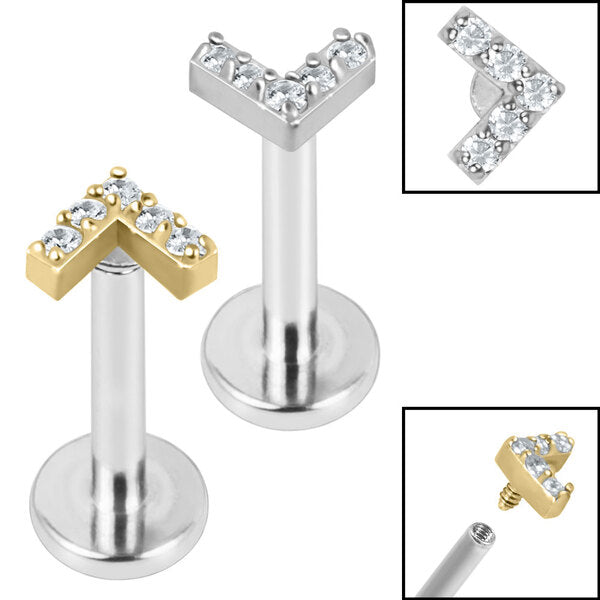 Titanium Internally Threaded Labrets 1.2mm - Steel Jewelled Chevron ...