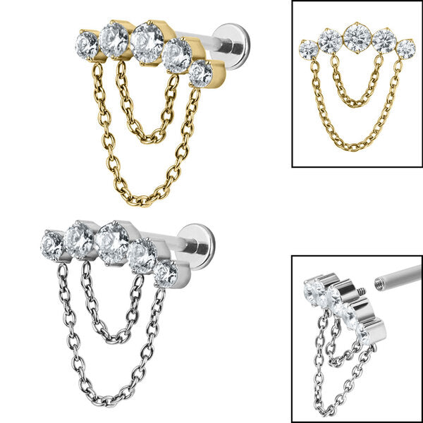 Titanium Internally Threaded Labrets 1.2mm - Titanium Double Chain Flo ...